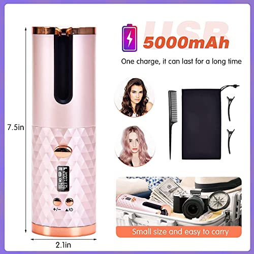 Automatic Curling Iron, Cordless Ceramic Barrel Wave Wand, Portable Cordless Auto Hair Curler with 4 Temps & 3 Timers, Fast Heating Rotating Rotating Curling for Long & Short Hair, Travel & Home Use