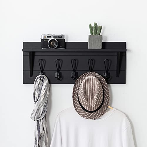 Zoopolyn Wall Shelf with Hooks Underneath 24ββ Long Wall Mounted Coat Rack with Shelf Coat Rack Wall Mount with Shelf Key Hooks for Wall Entryway Shelves for Wall 5 Triple Hooks Black