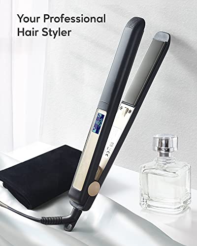 Professional Hair Straightener Titanium Flat Iron for Hair Makes Hair Shiny Dual Voltage Flat Iron Heats up Fast, Black