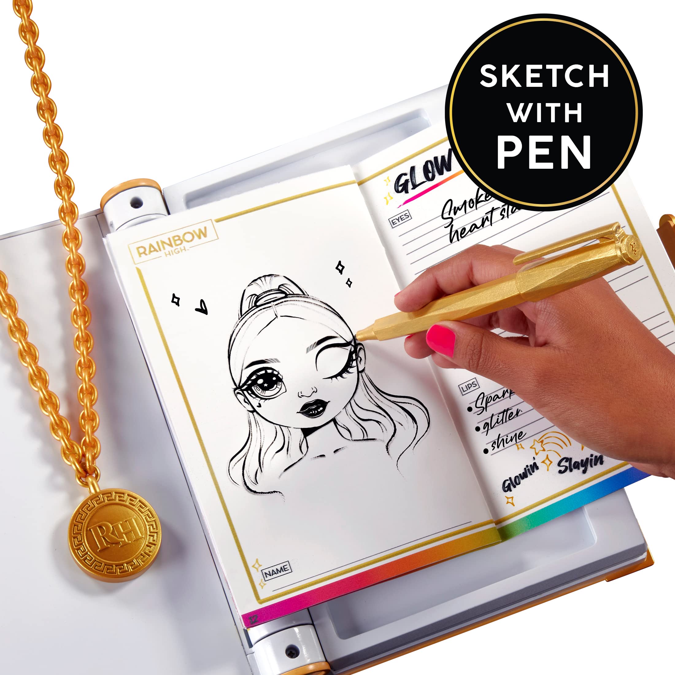 Rainbow High Secret Journal- Fashion Journal with Lock, Activity Book, Pen, and Necklace Charm to Unlock Your Creative Ideas, Kids 6-12 Years,Multicolor