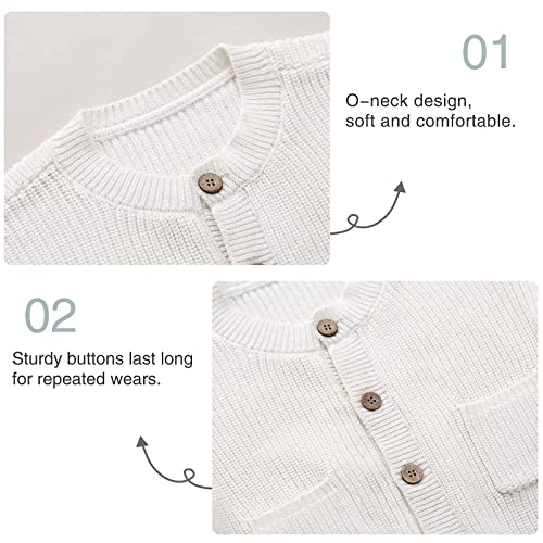 pureborn Baby Girls Boys Sweaters Warm Jacket - Cotton Knit Cardigan Button Closure Coat Outwear for Spring 3-6 Months White