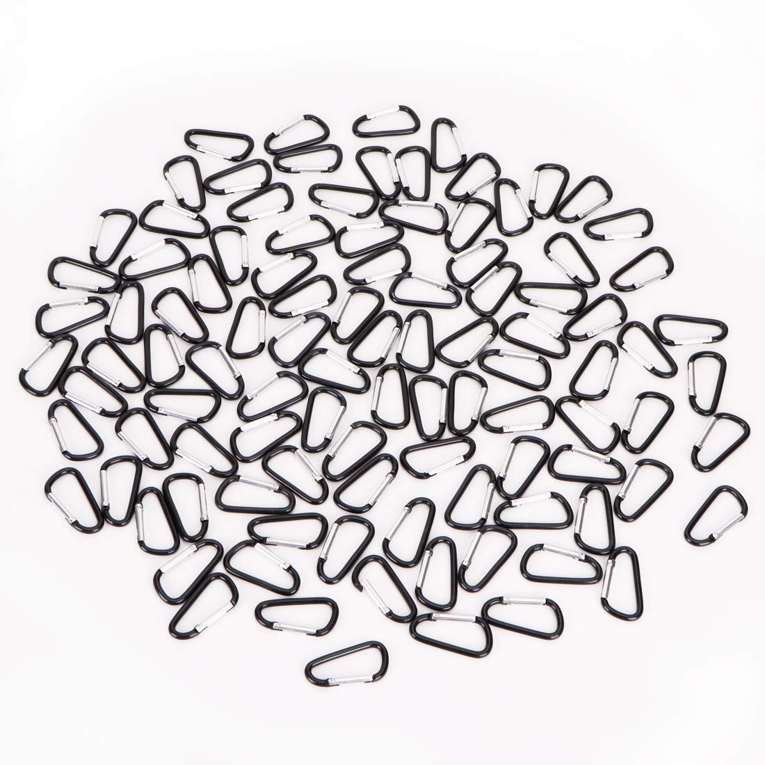 100pcs D Shape Aluminum Carabiner Spring Clip Hook Keychain Small Carabeaner Buckle Pack Caribeaner Hook for Camping Hiking Backpack, Black