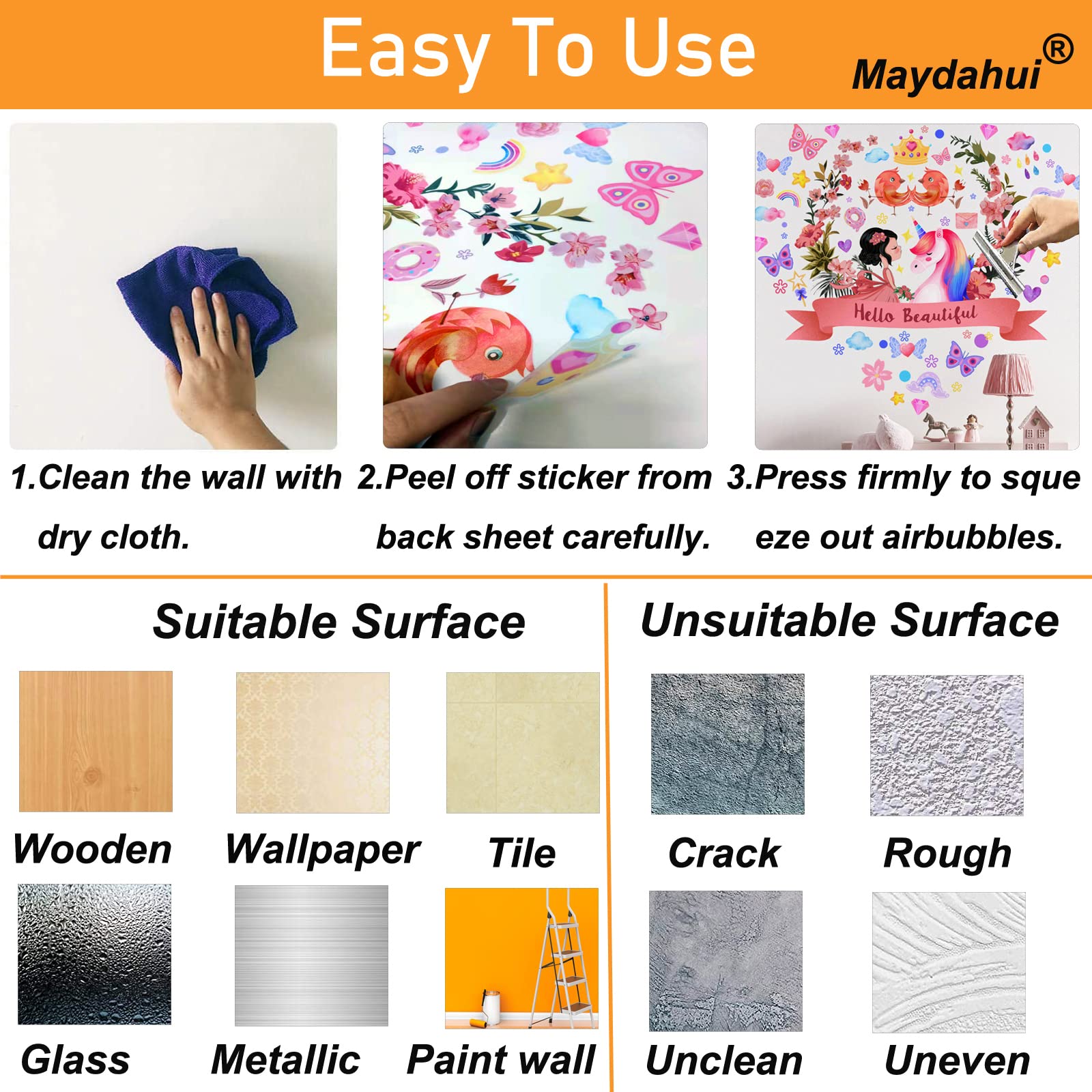 Maydahui Cartoon Insect Wall Decals Stickers (50 x 50 Inch) Butterfly Ant Flower Leaf Caterpillar Ladybug Dragonfly Mantis Snail Bird Little Bee Snake Cloud Butterfly DIY Removable Cute Animals Wall