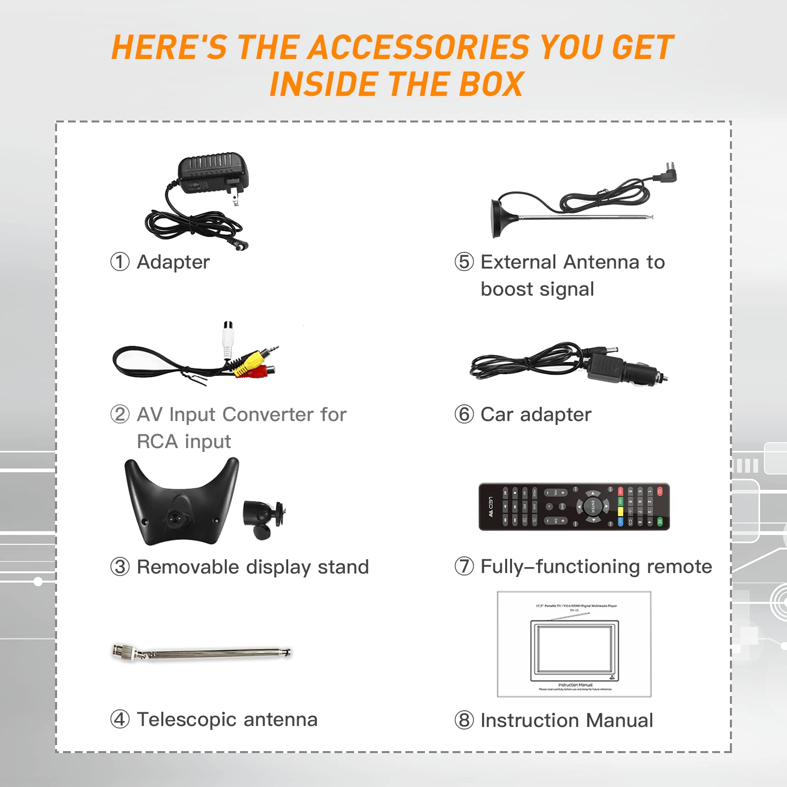 Eavacic 13.3" Portable TV/Monitor Handheld Televison ATSC and NTSC Mini TV with HDMI USB/SD battery operated for Car, Caravan, Camping, Outdoor and Kitchen
