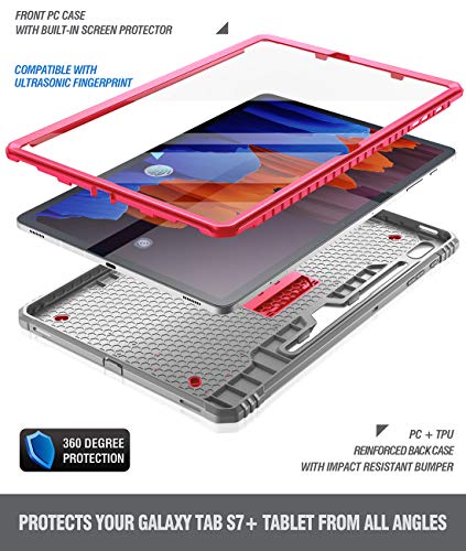 Poetic Revolution Case Designed for Galaxy Tab S7 Plus 2020 / S8 Plus 2022 12.4 inch, Full-Body Heavy Duty Case with S Pen Holder, Support S Pen Wireless Charging,Built-in-Screen Protector, Pink