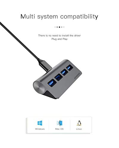 Achoro Premium Quality Computer USB Port Expander – 4 Ports Portable USB Hub - Compatible with MacBook, Windows, iMac, Hard Drive, and PC – High-Speed 3.0 USB HUB (Space Grey)