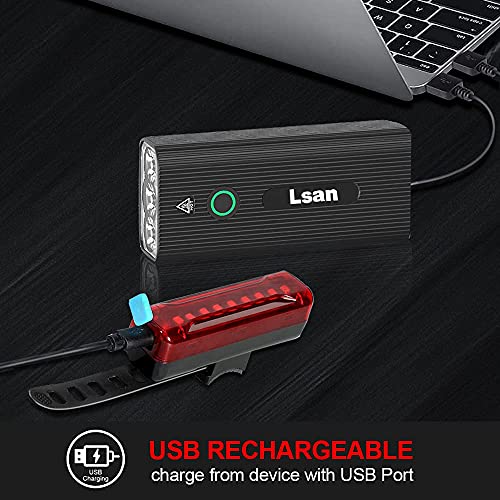 1200 Lumens Bike Lights Front and Back,USB Rechargeable Bicycle Light,Super Bright 3 LED Bike Lights for Night Riding,Bike Headlight with Power Bank Function,IPX5 Waterproof,3+5 Light Modes