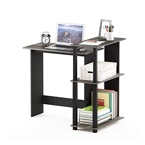 Desk Corner Computer with Bookshelf, French Oak Grey/Black (Color : French Oak Grey/Black)