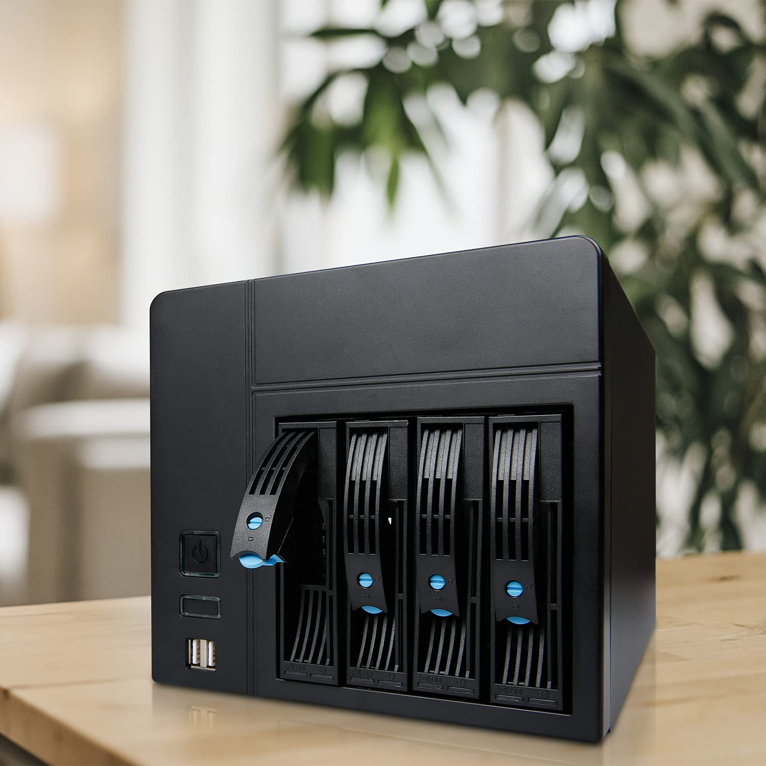 NAS Case 4-Bay K3 Chassis, AUDHEID New Network Storage Server, Compatible Flex PSU Mini-ITX, 4 x 2.5/3.5" Tray, Network Attached Storage Enclosure with 2 Front USB Ports and 1x12cm Chassis Fan