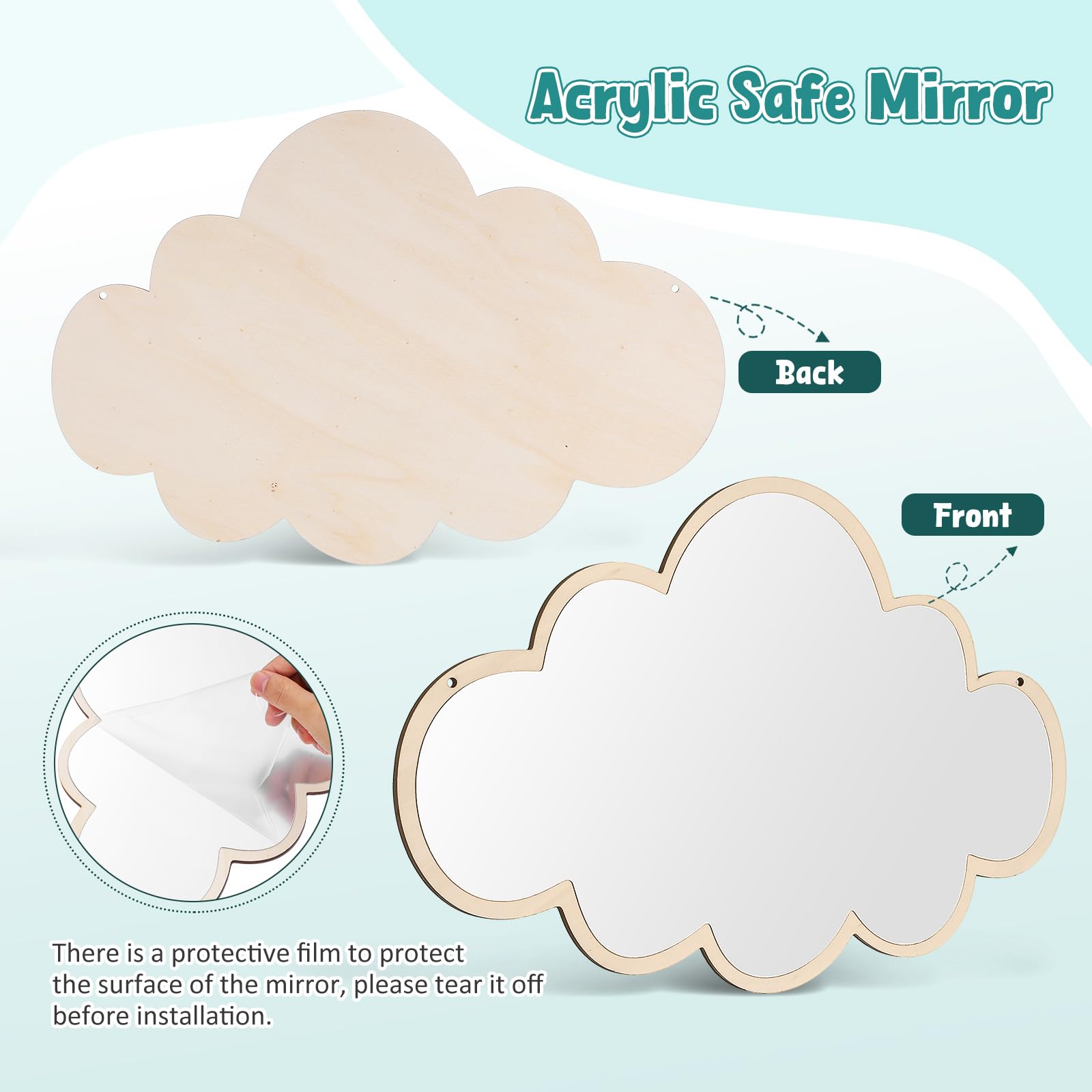 Mirror Cloud Wooden Mirror Cartoon Safety Shatterproof Mirror Wall Sticker Nordic Bedroom Nursery Decoration Mirror