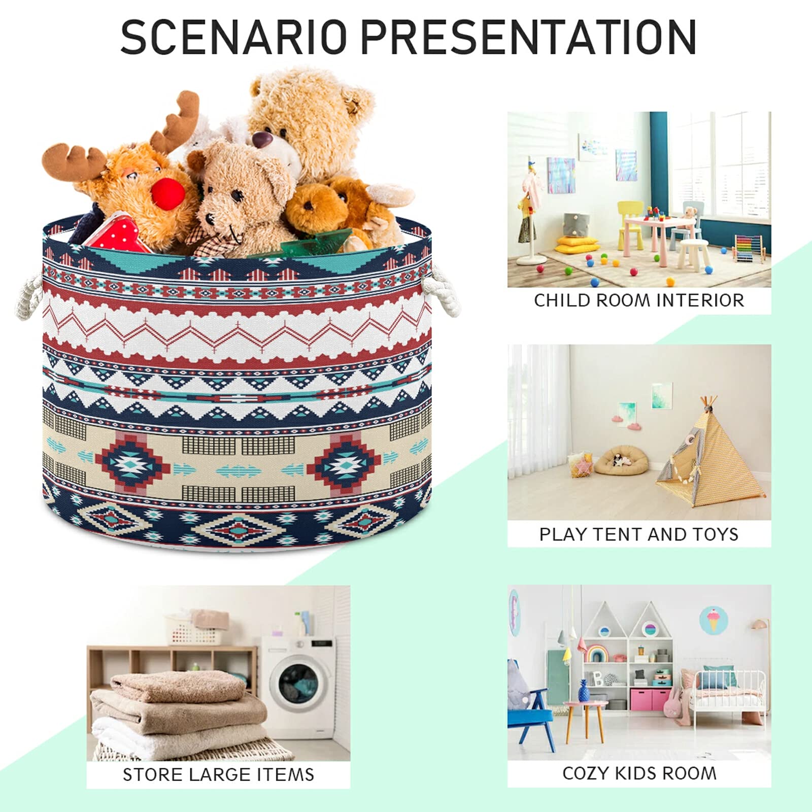 WELLDAY Cotton Rope Basket Vintage Aztec Navajo Baby Laundry Basket for Blankets Toys Storage Basket