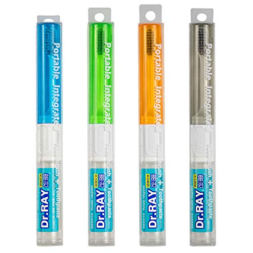 Dr.RAY Travel Toothbrush with Toothpaste, Travel Essentials and Portable Integrated Toothbrush with Fresh Mint Toothpaste for Travel, Business, Camping, Office by, Pack of 3, Multi-Colored