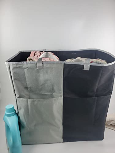 130l Laundry Basket Clothes Hamper Organizer Sorter Foldable Dark & Light Storage Basket Waterproof Durable (26x 16x 24") Washing Dirty Cloth Bag for Bathroom Bedroom Garage (2 Sections)