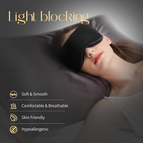 ZIMASILK 100% 22 Momme Mulberry Silk Sleep Mask for Sleeping, Filled with Premium Mulberry Silk, Softest & Breathable Silk Eye Sleeping Mask (Black)
