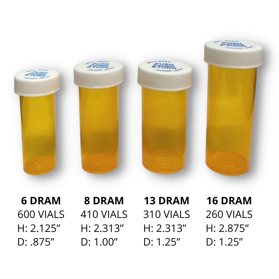 20 Dram Amber Prescription Medicine Vials with Caps - Child Resistant - 400/case