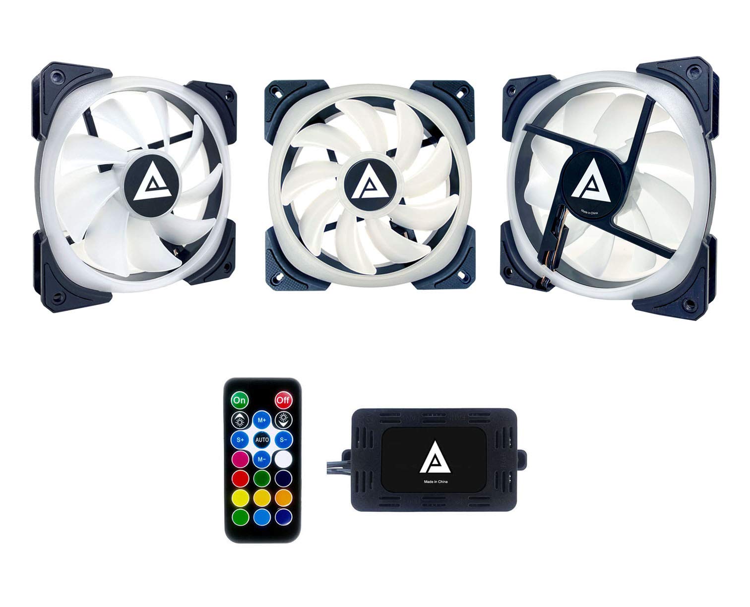 Apevia LP314L-RGB Lunar Pro 140mm Silent Dual-Ring RGB Color Changing LED Fan for Gaming with Remote Control, 32x LEDs & 8X Anti-Vibration Rubber Pads (3-pk)