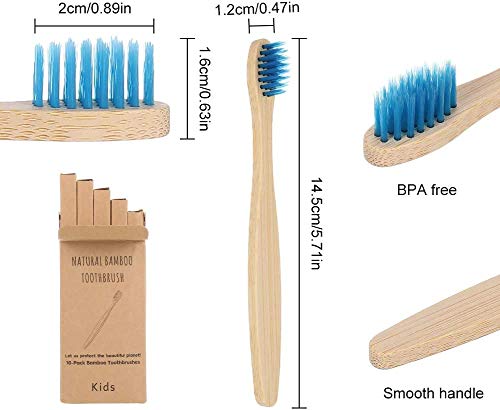 ECOPRO Kids Bamboo Toothbrush 10 Pack, Soft Bristles, Children's Toothbrushes Eco-Friendly Vegan Natural Wooden Handle Tooth Brush