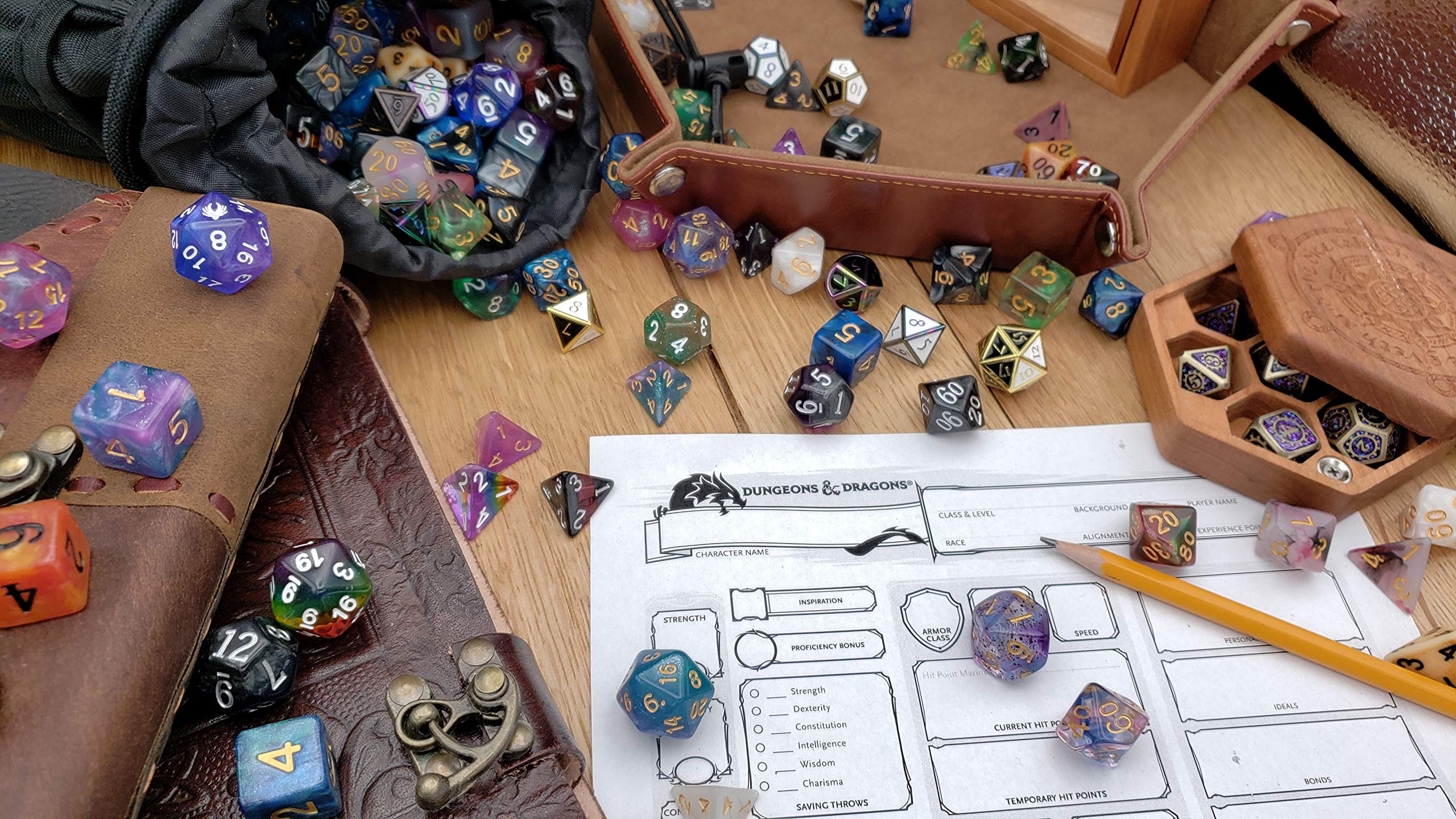 20 Forgotten Amber - 7 Piece Polyhedral DND Dice Set by D20 Collective - Black and Amber Swirled Acrylic Dice for Table Top Dungeons and Dragons RPGs and Gaming - D&D Dice Sets