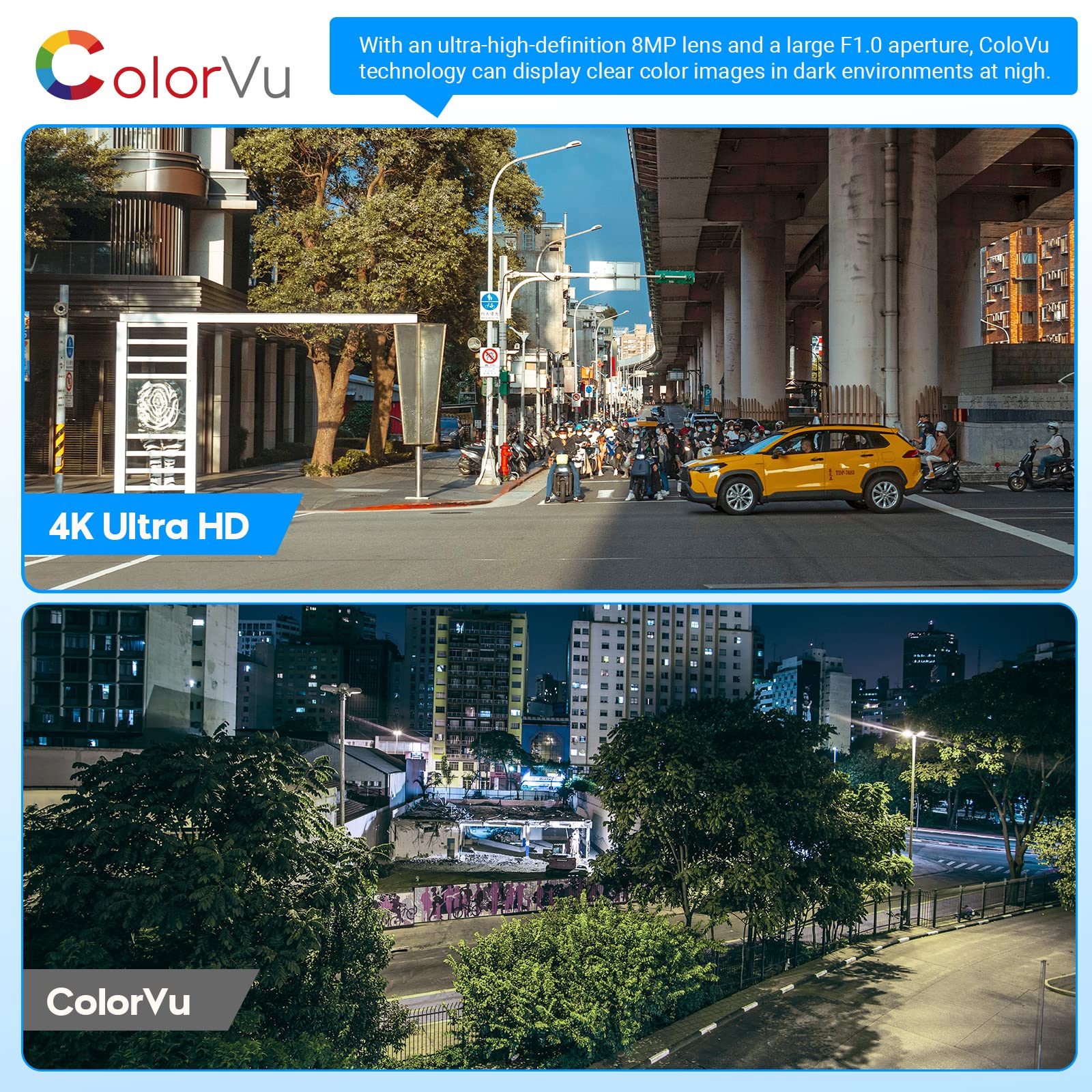 UltraHD 8MP Full Color POE IP Camera Compatible for Hikvision, Human&Vehicle Detection, 24/7 Full Time Color Night Vision,2.8mm Fixed Lens,Built-in Microphone,WDR,IP67 Outdoor