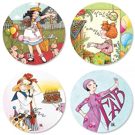 Mary Engelbreit Birthday Seals (4 Designs), 1 1/2" Diameter; 24 Envelope Seals
