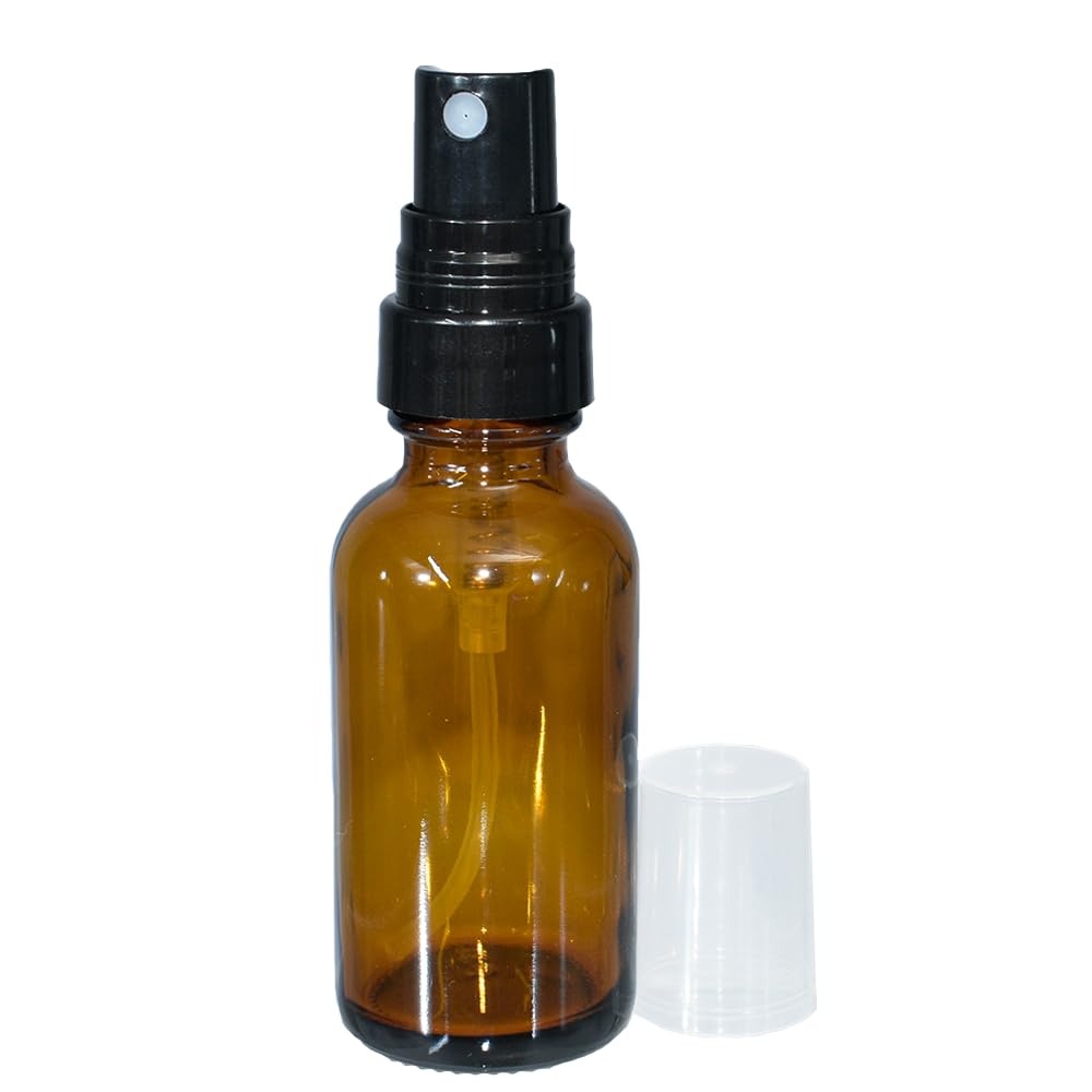 GlassBottleOutlet (Pack of 108) 1 oz. Amber Boston Round with Black Fine-Mist Sprayer