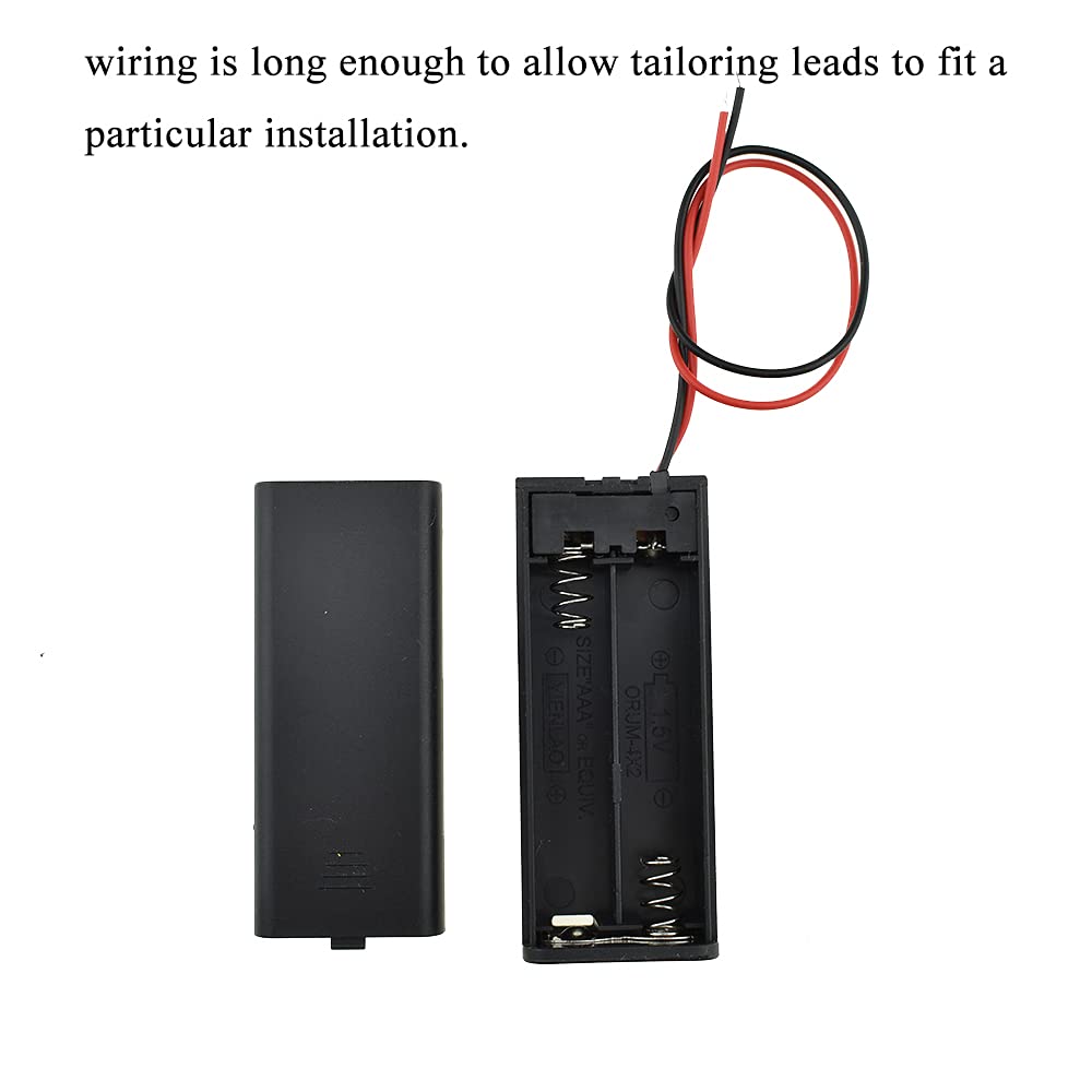 HAHIYO 3V AAA Battery Holder Bundle with Wire Sturdy Cover Flexible Springs Contact Build-in Switch Batteries Black Case Easy Install 8 Pieces for Wall Clocks Ham Radio Kids Toys, 2AAA-8Pieces
