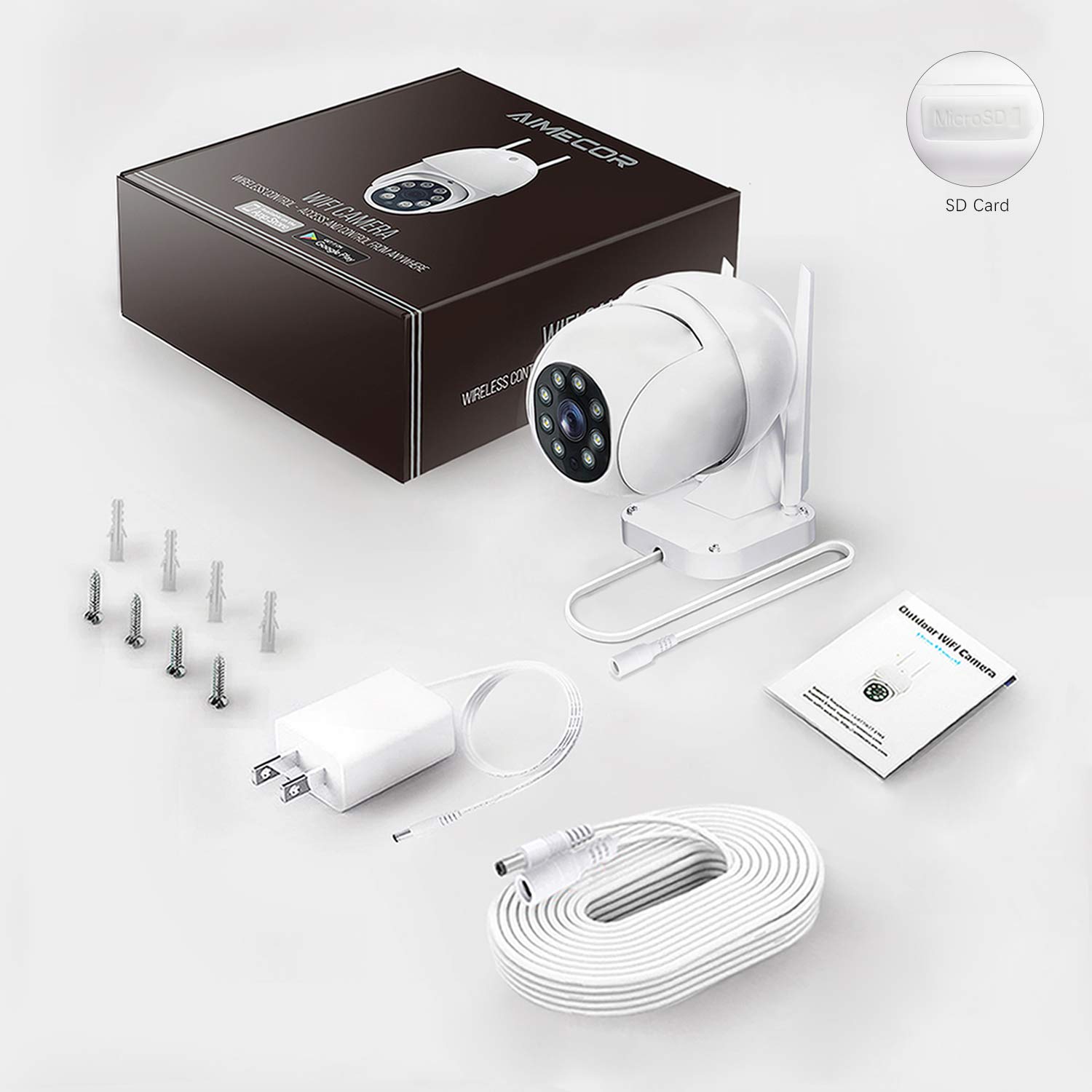 AIMECOR Outdoor Security Camera, FHD 1080P Pan/Tilt 2.4G WiFi Home Surveillance Camera with Night Vision 2-Way Audio Cloud Motion Detection Activity Alert IP66 Waterproof Cloud Alexa - iOS, Android