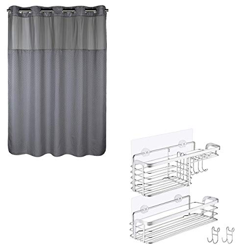 Lagute SnapHook Shower Curtain & 2-Pack Shower Caddy Bundle