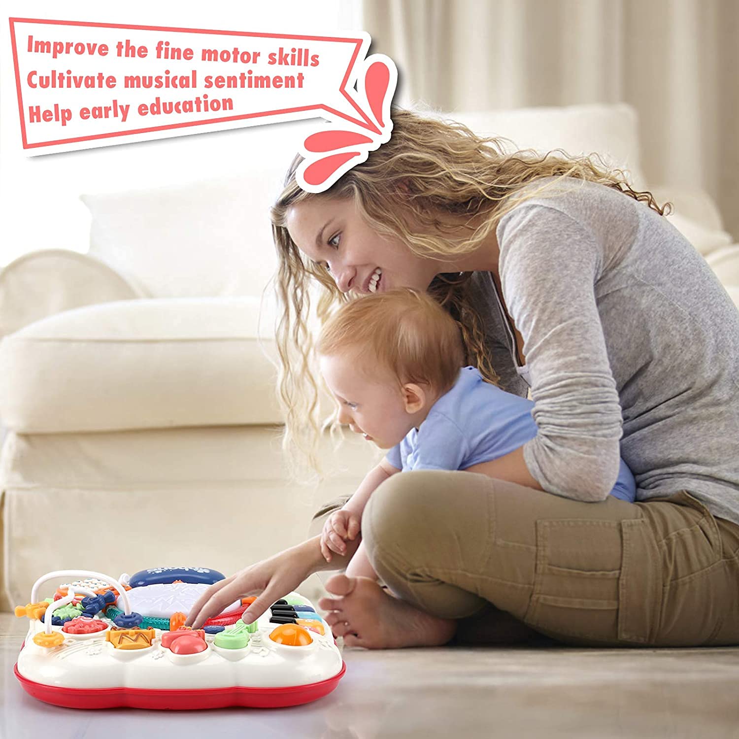 Tuko THISMY Learn and Groove Musical Table for Baby Toys 6 to 12 Months, Activity Table for 1 2 3 Years Old, 11.8×11.8×12.2 Inches (Red)