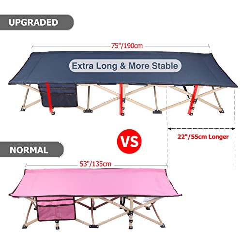 REDCAMP Extra Long Folding Kids Cot for Sleeping 7-15, Portable Toddler Cot Bed Child Travel Cot for Camping, Navy 75''x26''