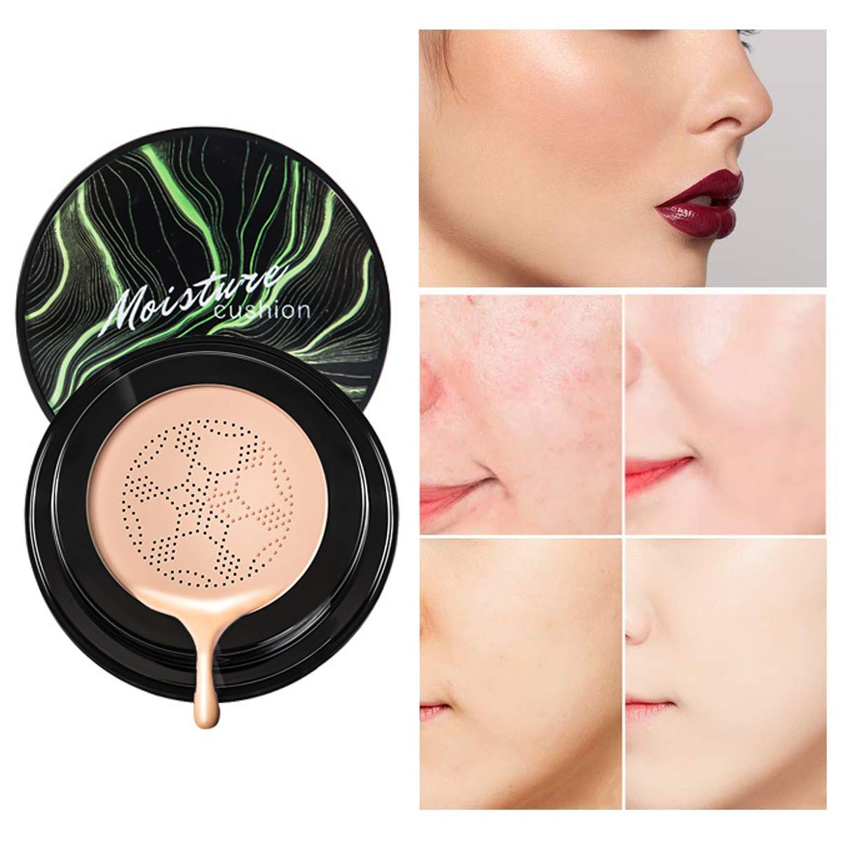 Aooba Air Cushion CC Cream Moisturizing Concealer Mushroom Head Brush Waterproof Makeup Foundation Moisture BB Cream for Women Girls (marble)