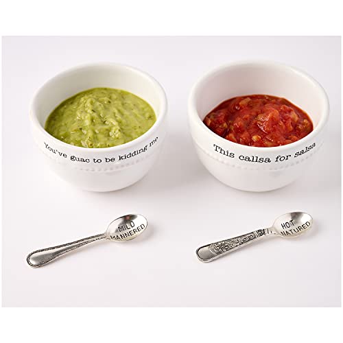 Mud Pie Salsa and Guacamole Serving Set of 2 with Spoons, White