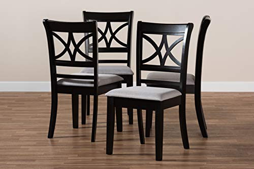 Baxton Studio Clarke Dining Chair Set and Dining Chair Set Grey Fabric Upholstered and Espresso Brown Finished Wood 4-Piece Dining Chair Set