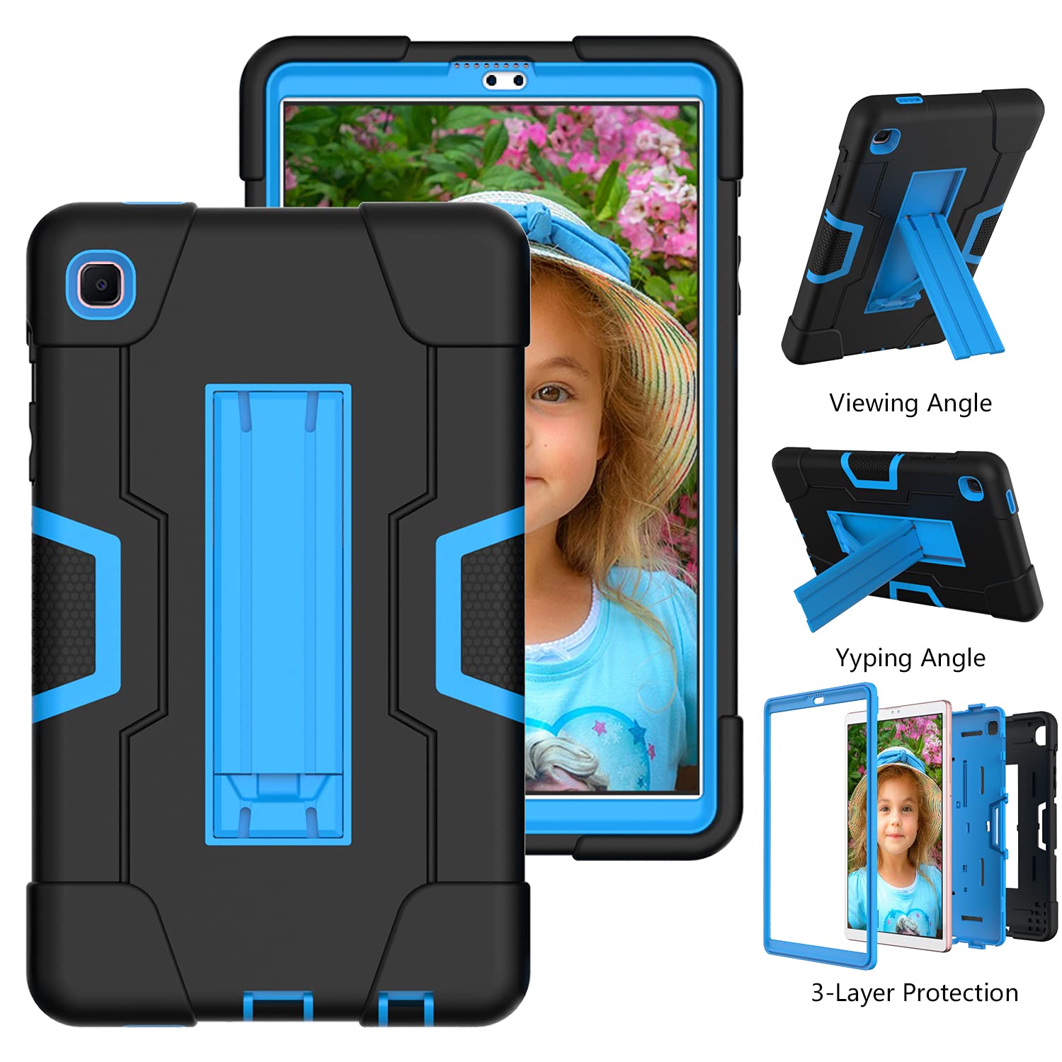 Bingcok Case for Galaxy Tab A7 Lite 8.7 Case, Heavy Duty Rugged Full-Body Hybrid Shockproof Drop Protection Cover Samsung 2021 Model SM-T220 / SM- T225 (1-Black+Blue)
