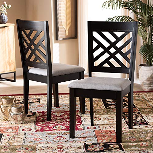 Baxton Studio Fallon Dining Chair Set and Dining Chair Set Grey Fabric Upholstered Espresso Brown Finished Wood 2-Piece Dining Chair Set