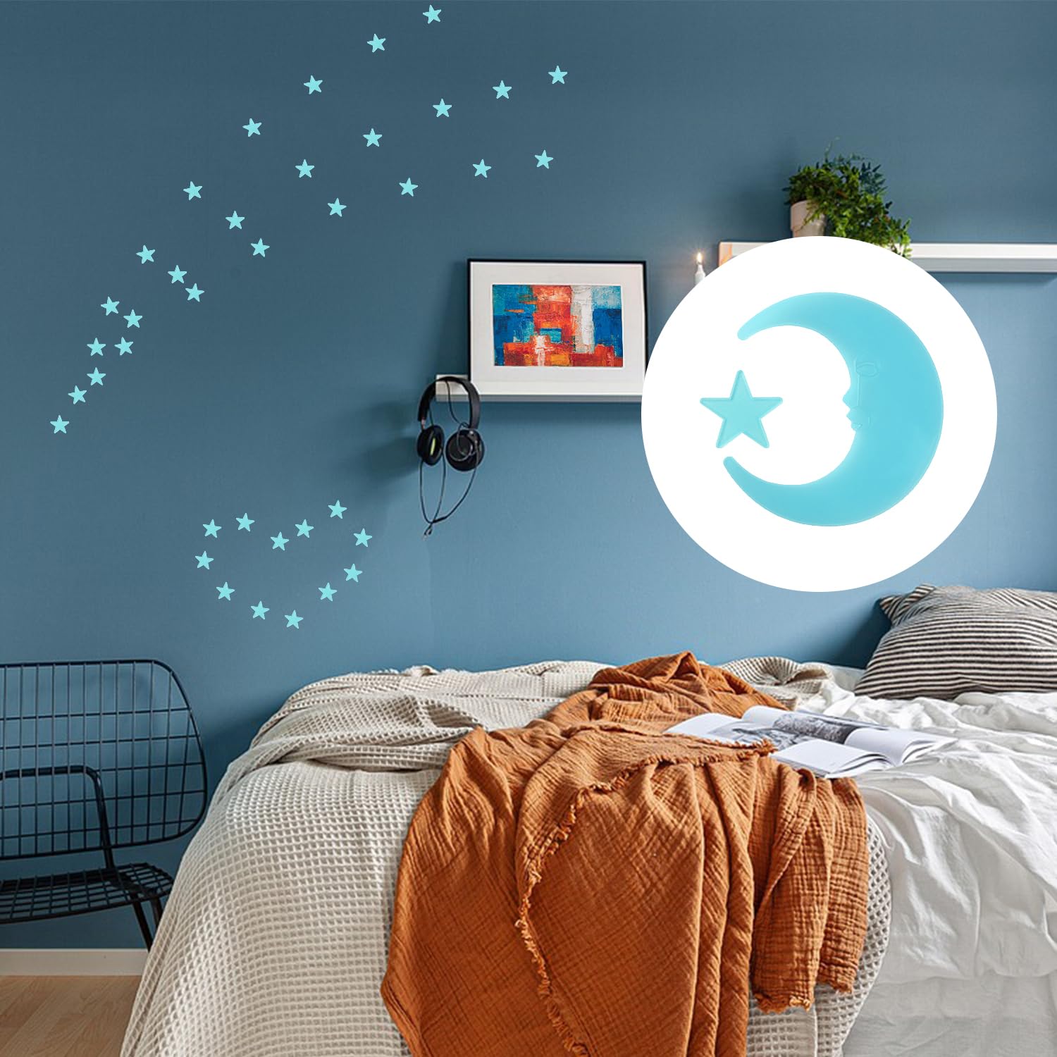 100 Stars and 1 Moon Glow in The Dark Luminous Fluorescent 3D Plastic Glow Stars Moon for Ceiling, Glowing Wall Stickers Create a Realistic Starry Sky, Room Decorations (Pink)