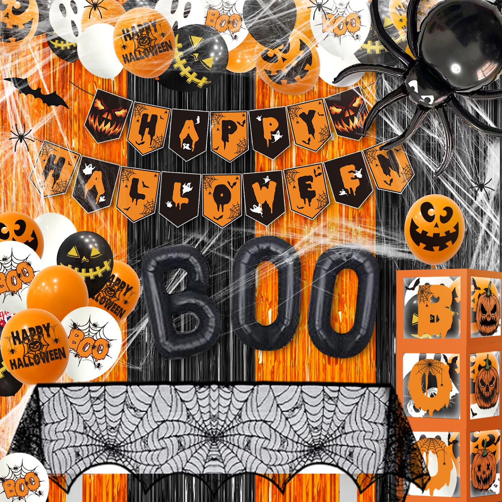 106Pcs Halloween Decorations Indoor Halloween Party Decorations with Happy Halloween Banner Halloween Mantel Decor Halloween Spider Decorations for Halloween Party Decorations Indoor