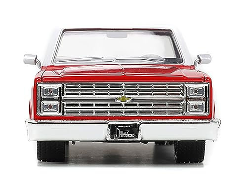 1985 Chevy C-10 Pickup Truck Red with White Top and Graphics with Extra Wheels Just Trucks Series 1/24 Diecast Model Car by Jada 34179