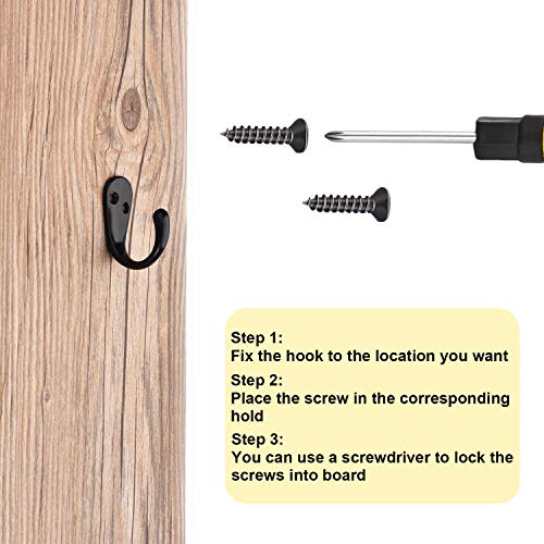 50 Pieces Coat Hooks Single Prong Robe Hook Wall Mounted Coat Key Hook with 110 Pieces Screws for Bathing Kitchen Garage Bedroom (Black)
