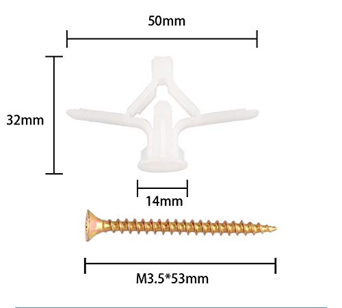 Ling-Ming CL-Link Plasterboard Fixings, Aircraft Expansion Anchor Bolts Tube and Countersunk Screws, Frame Fixings Wall Connector for Wall Curtain Gypsum Board Fixings(50 + 50 Screw)100 Pcs, White