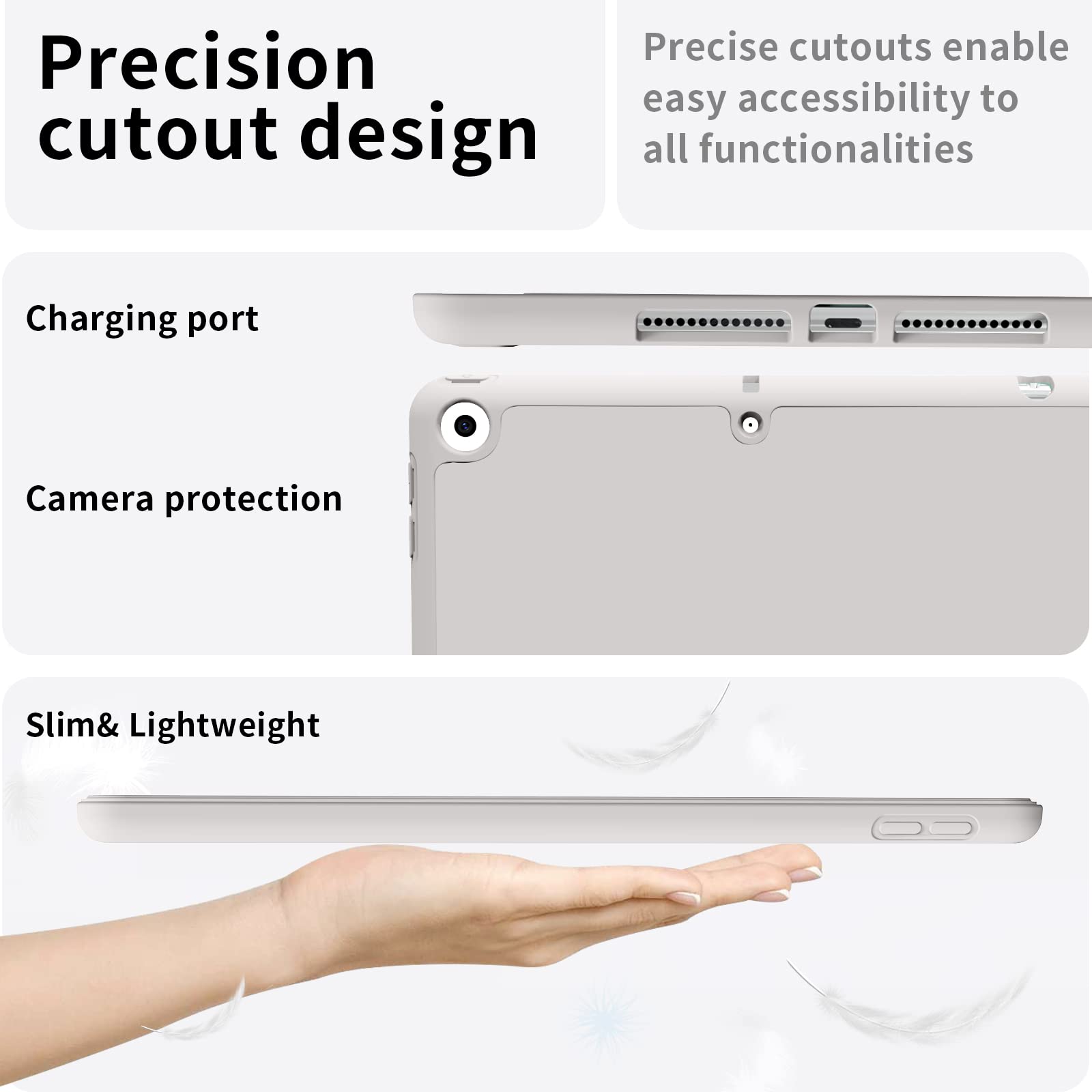 Aoub Case for iPad 9th/8th/7th Generation 10.2 inch, Auto Sleep/Wake Slim Lightweight Trifold Stand Smart Cover, Soft TPU Back Case with Pencil Holder for iPad 10.2 2021/2020/2019, Grey