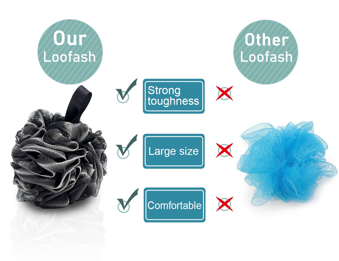 4 Packs Bath Loofahs-Eco-Friendly Carbonized Bamboo Bath Shower Sponge Mesh Pouf Loofahs Shower Ball Loofahs Bath Sponge-Exfoliate,Cleanse,Soothe Skin(60g/pcs)