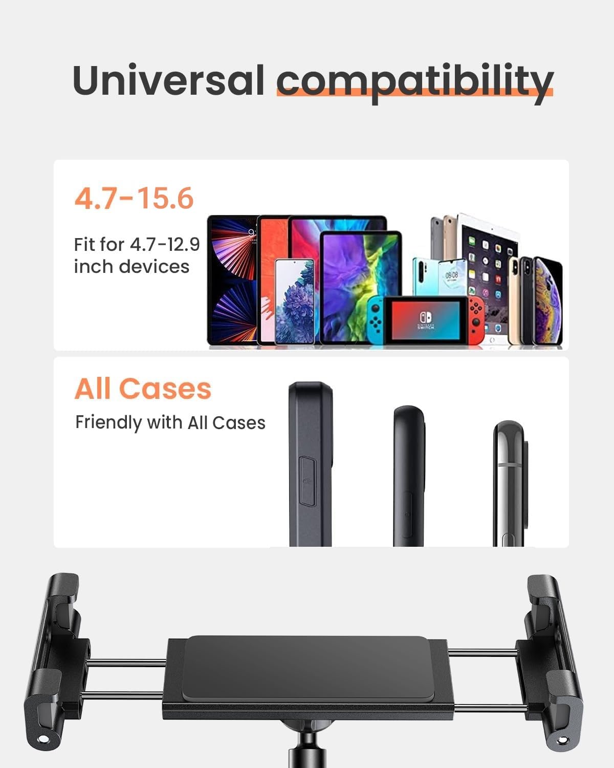 LISEN for iPad Stand for Desk Portable Monitor Stand Adjustable Tablet Stand, Thick Case Friendly iPad Pro Holder Fits(4.7"-15.6") iPad Pro 12.9/10.9/10.2 Air Mini 4 3 2 Fire Tab Nexus Kindle, Black