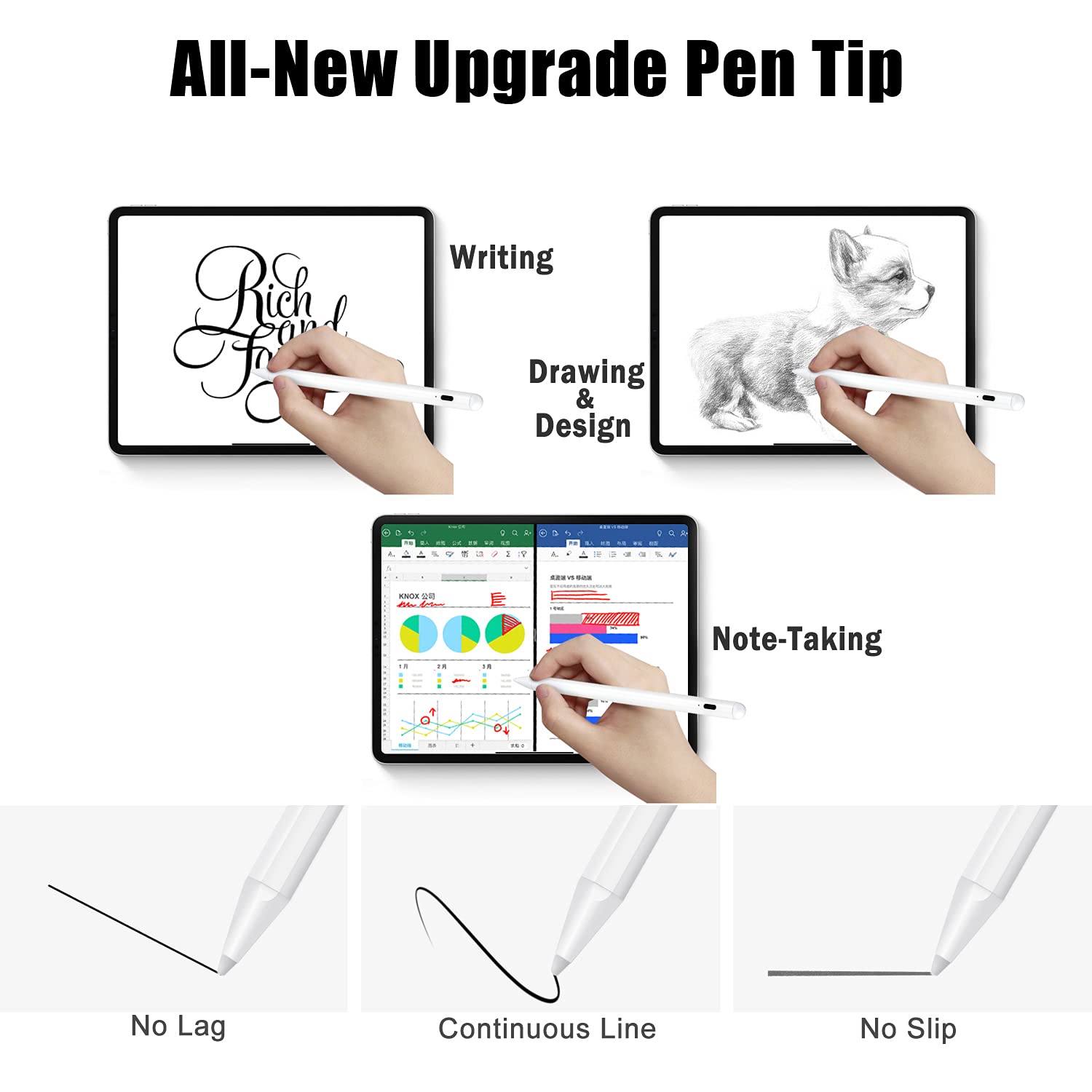 4 Packs Replacement Pen Tip for Stylus iPad Pen with Palm Rejection, Durable Pencil Nips for Precise Drawing & Writing, High Precision and Easy to Replace