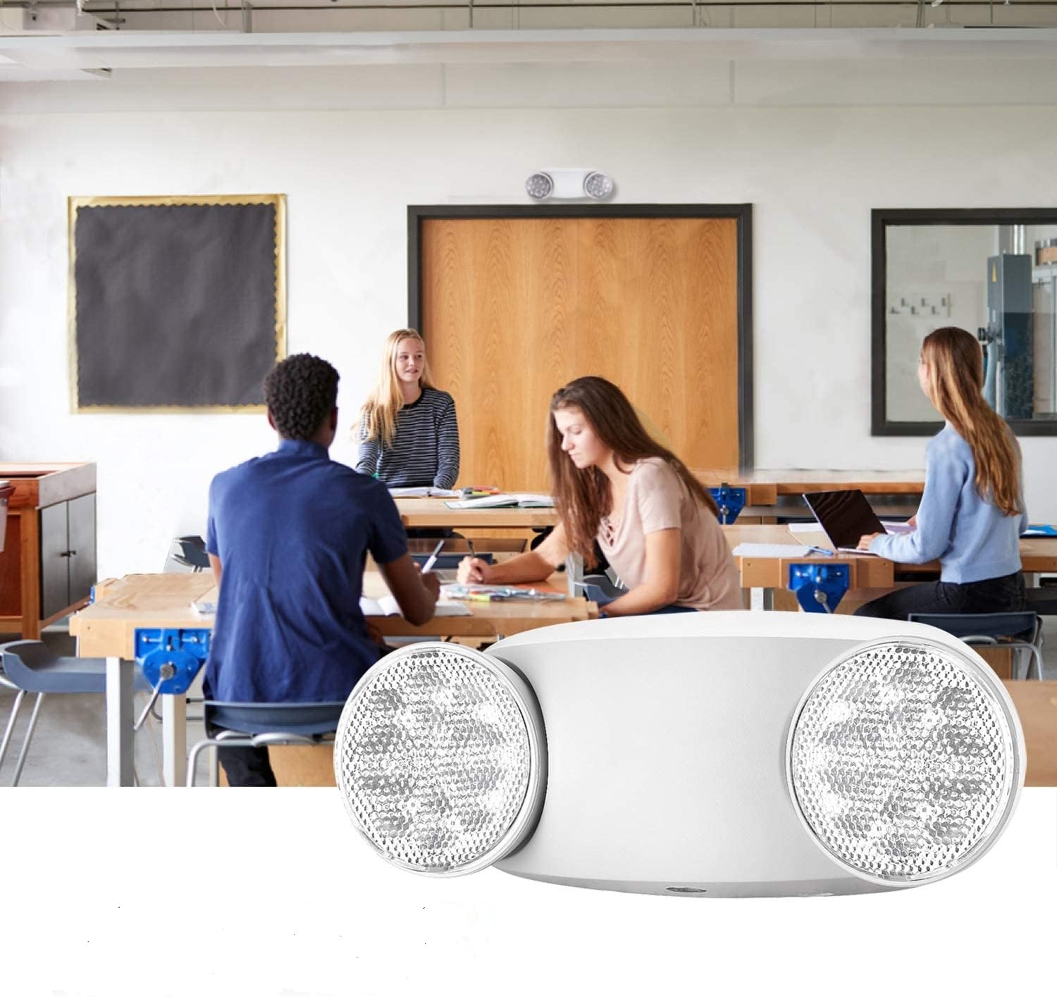 EXITLUX 1 Pack White LED Emergency Lights with Battery Backup, Two Head Adjustable Emergency Lighting Fixtures-Fireproof Materials-Emergency Lighting Fixture/Emergency Light Home.