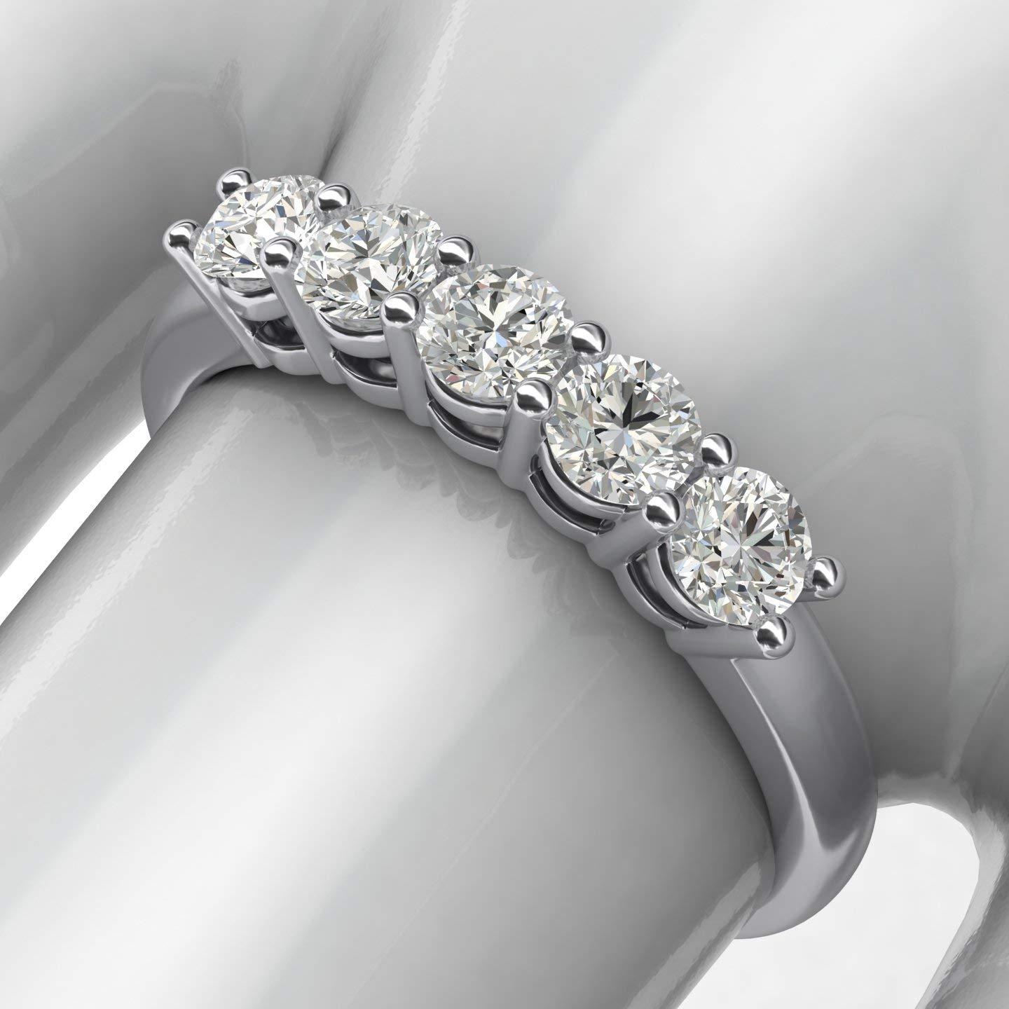 10k White Gold Eternal Five Stones Anniversary Ring Simulated Brilliant Diamonds Eternity ring 1.25ctw for Women (9)