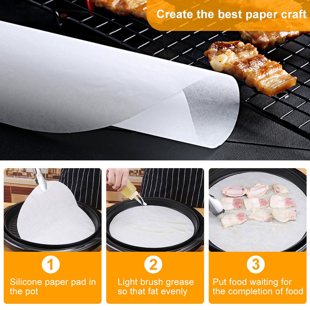 100Pcs Non-stick BBQ Barbecue Tin Foil Paper,11inch Baking Parchment Paper Sheets Round Paper for Baking Cakes, Cooking, Air Fryer Steaming, Bread Cup