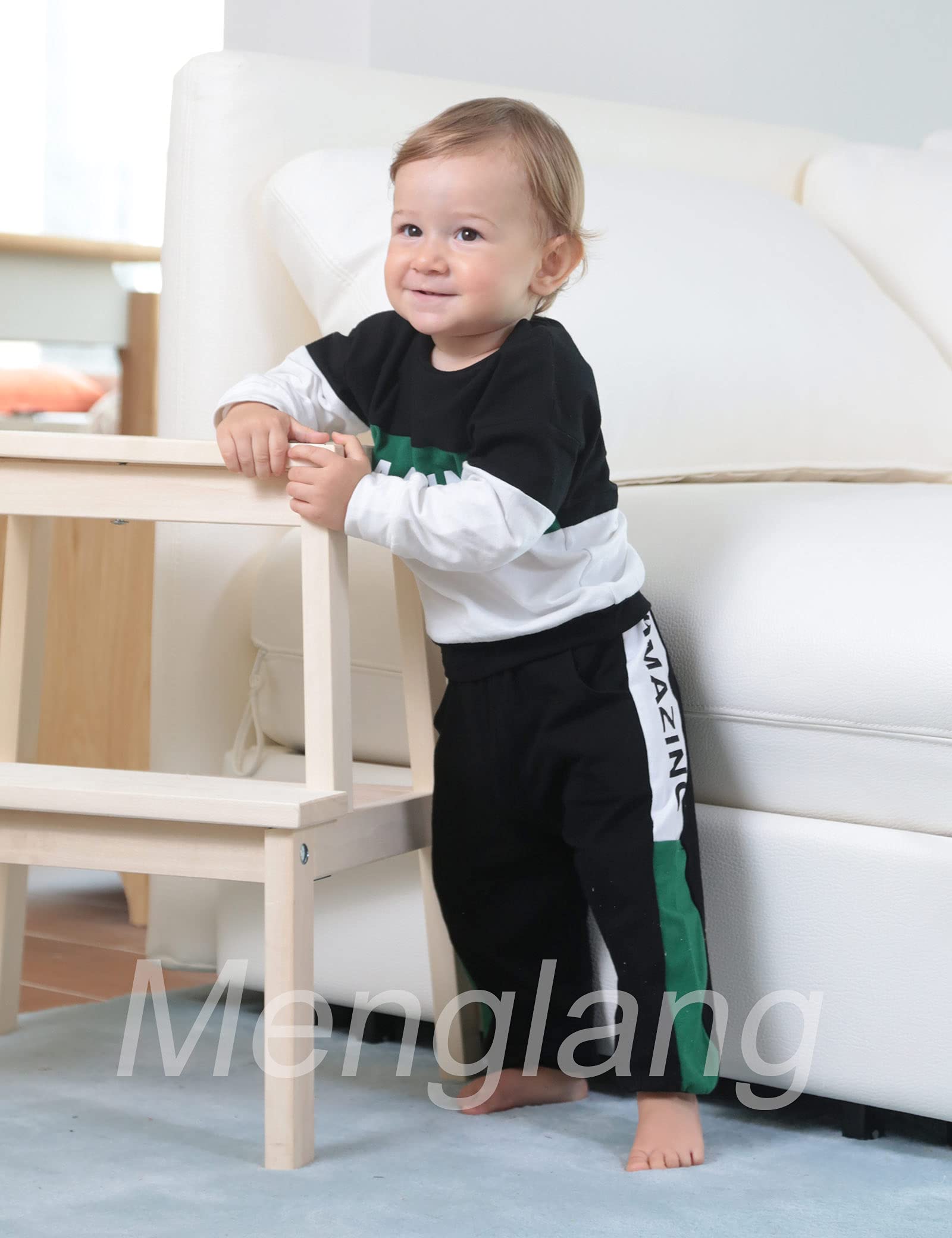 Menglang Toddler Boy Clothes 4T 5T Letter Long Sleeve Tops Toddler Sweatshirt Pants 2Pcs Set Boy Toddler Clothes Toddler Fall Clothes Boy
