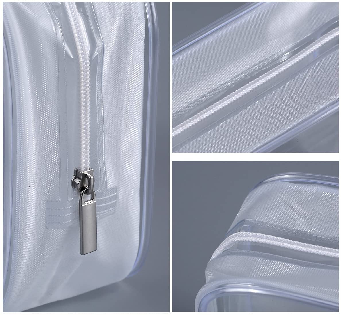 5 Pack Clear Plastic Zippered Toiletry Carry Pouch TSA Approved Toiletry Bag Portable Cosmetic Makeup Bag for Vacation, Bathroom and Organizing (White, Small/Large)