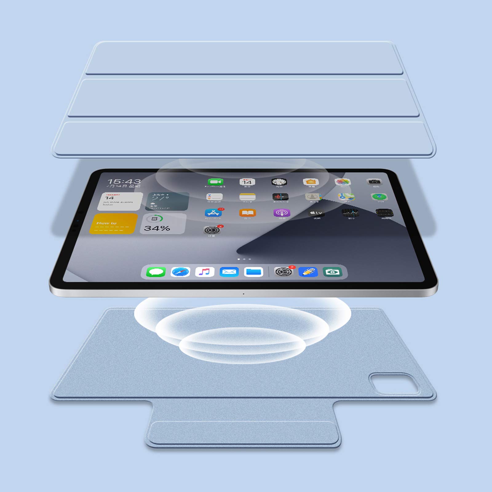 Aoub Case for iPad Pro 11 2022/2021/2020/2018, Rebound Magnetic Attachment Cover with Clasp [Supports Pencil Pairing & Charging], Ultra Slim Trifold Stand Smart Case for iPad Pro 11 inch, Light Blue